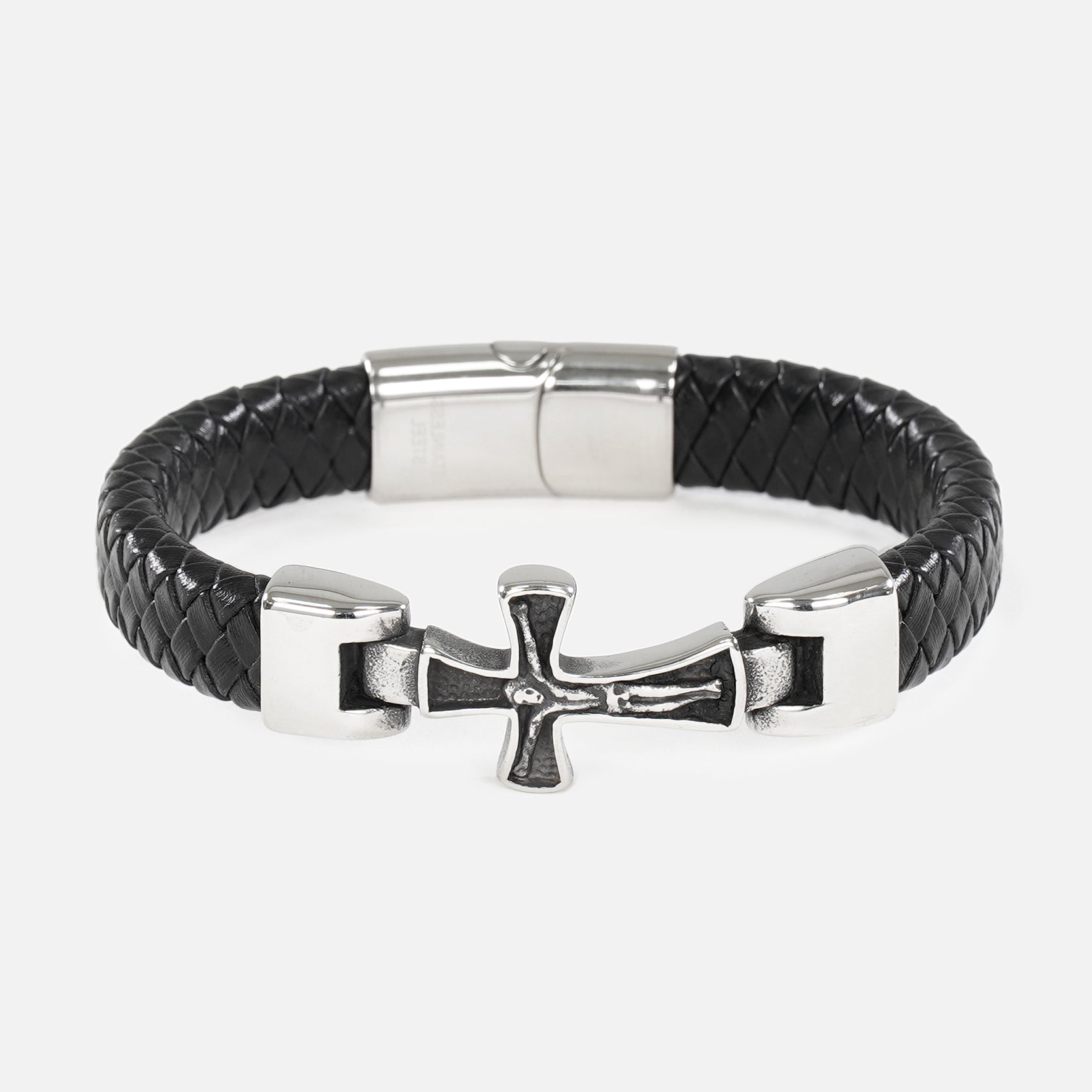 Braided Black Leather Cross Bracelet – SLEEFS