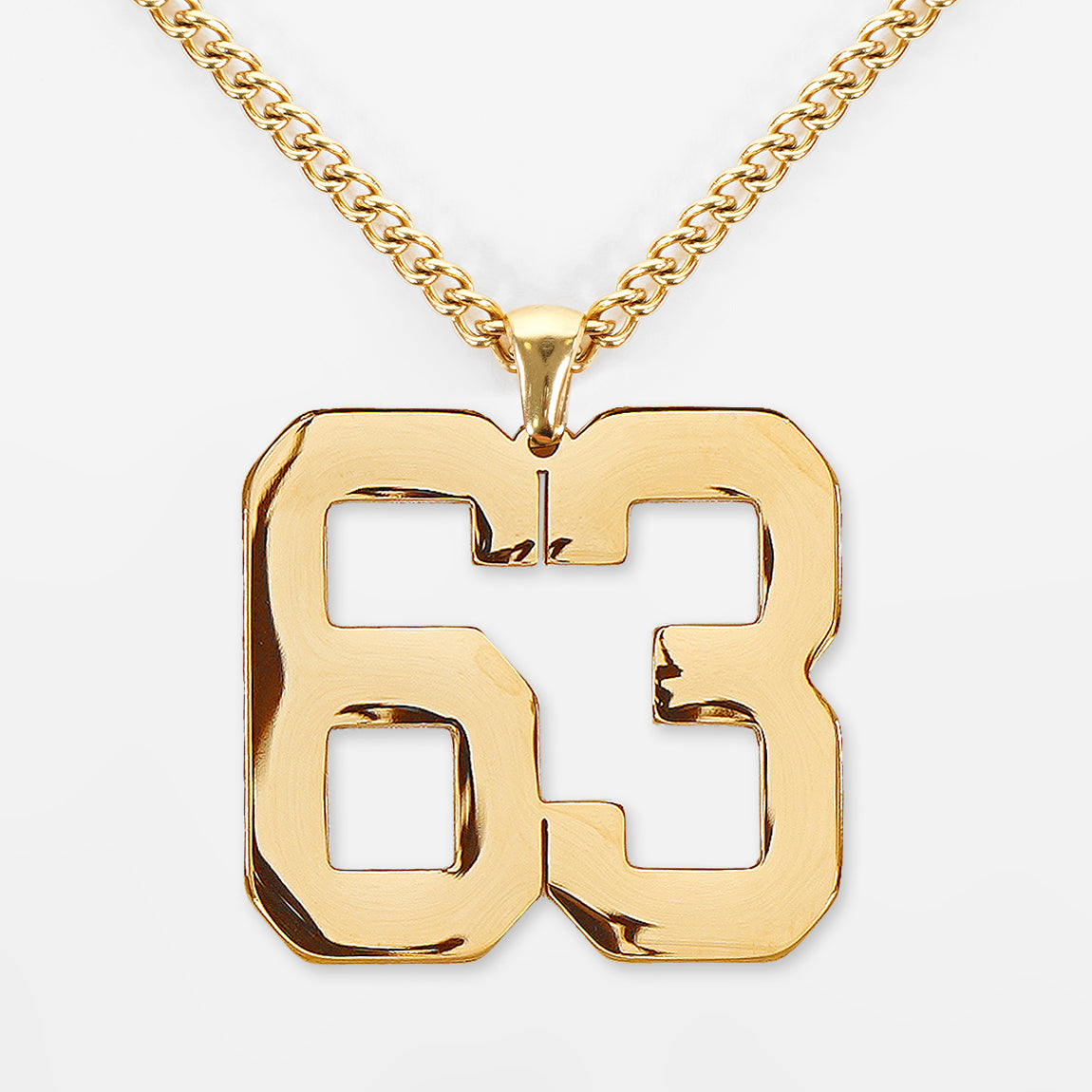 63 Number Pendant with Chain Necklace - Gold Plated Stainless Steel ...
