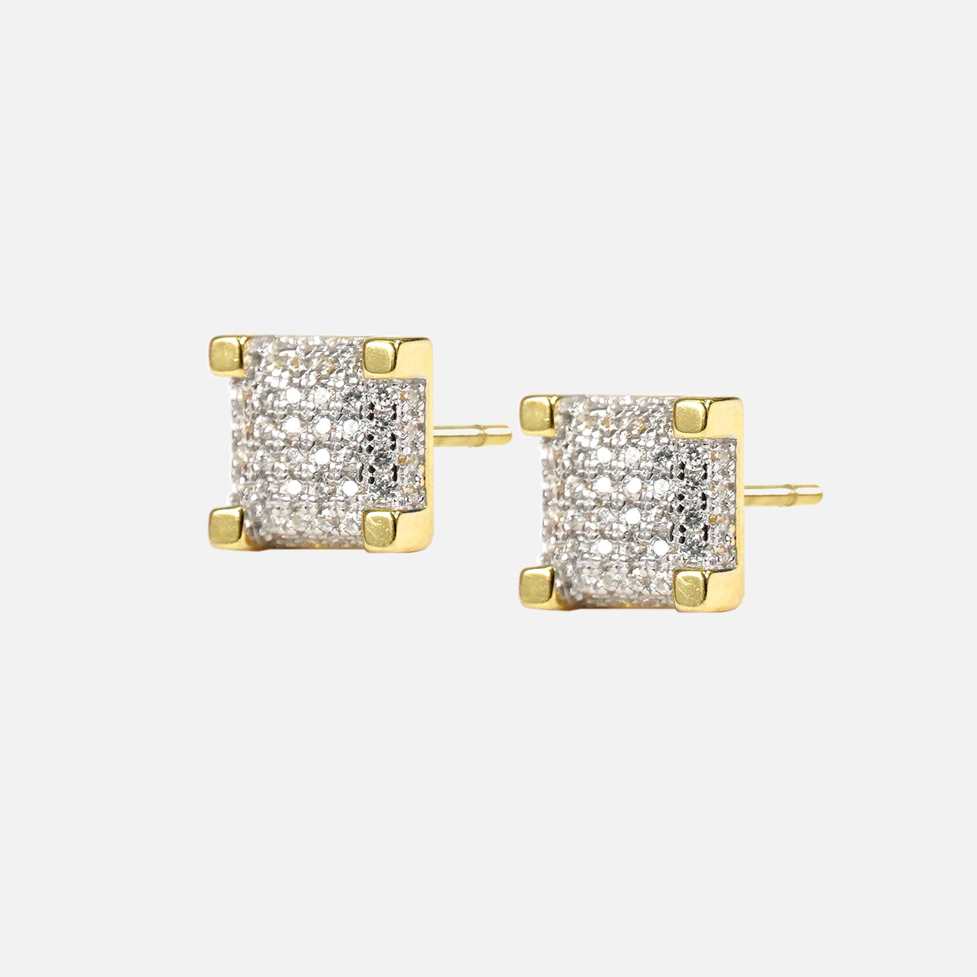 Iced Out Box 8mm Earrings Yellow Gold Sterling Silver – SLEEFS