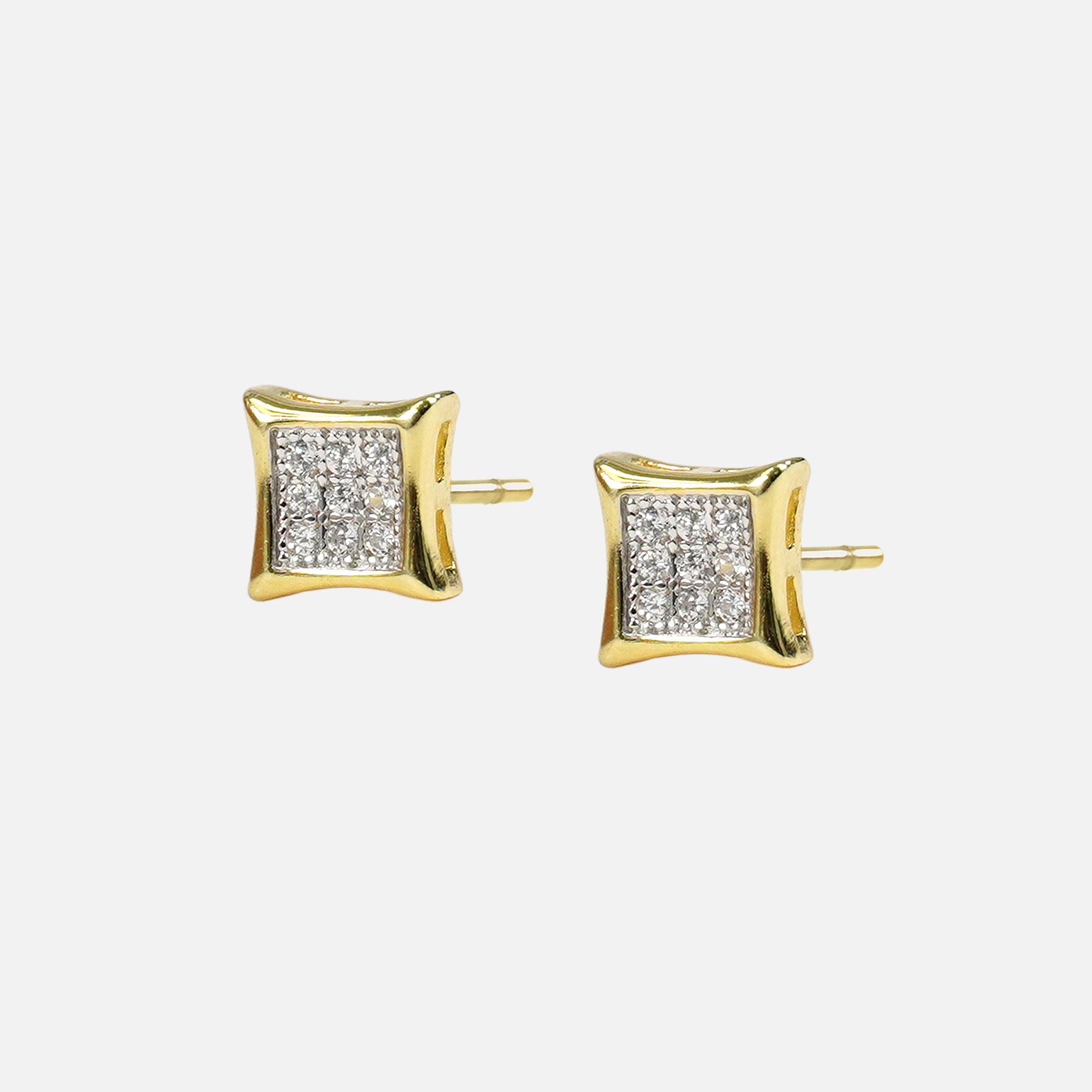Iced Out Square 5mm Earrings Yellow Gold Sterling Silver – SLEEFS