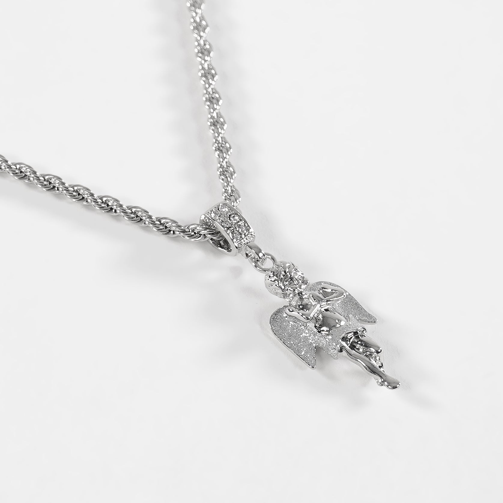 Silver Little Angel Pendant with 2mm Rope Chain Necklace – SLEEFS